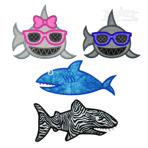 Shark Applique Pack Machine Embroidery Designs by Apex