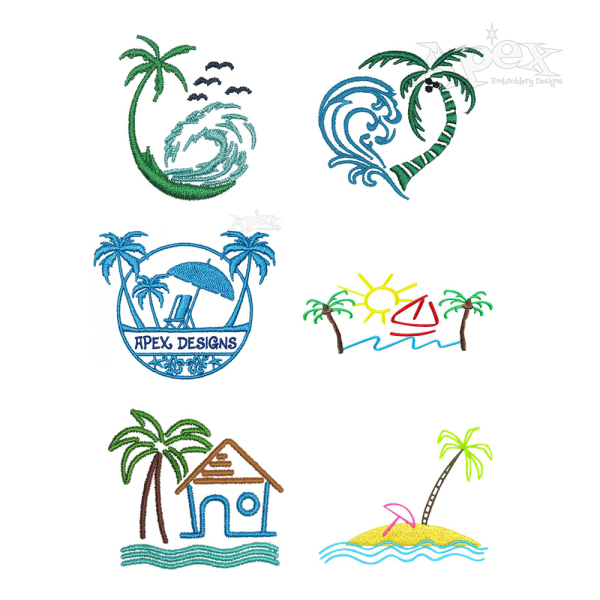Palm Island Beach Scene Embroidery Pack by Apex