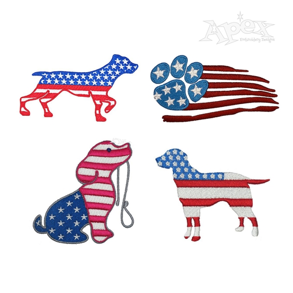 Patriotic USA Flag Dog Puppy Pet Pack Embroidery by Apex
