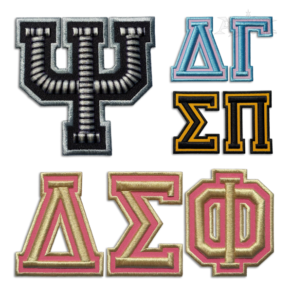 Greek Varsity 3D Puff Fill and Applique Font Digitized by Apex